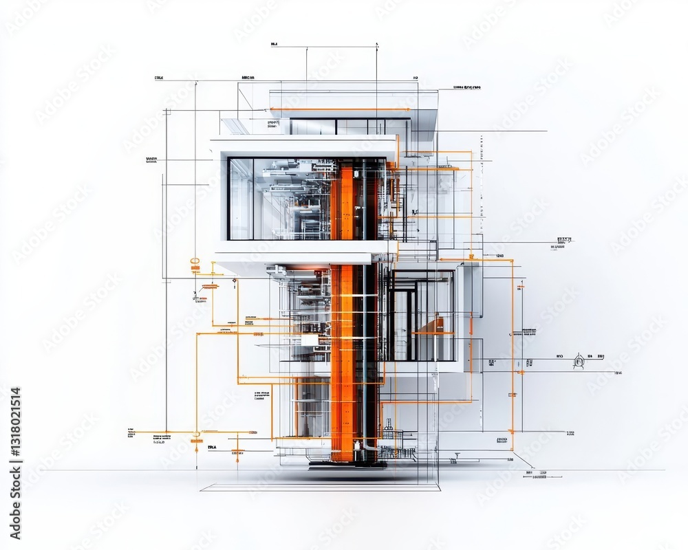 Explodedview technical diagram of a mansion s elevator system, showing ...