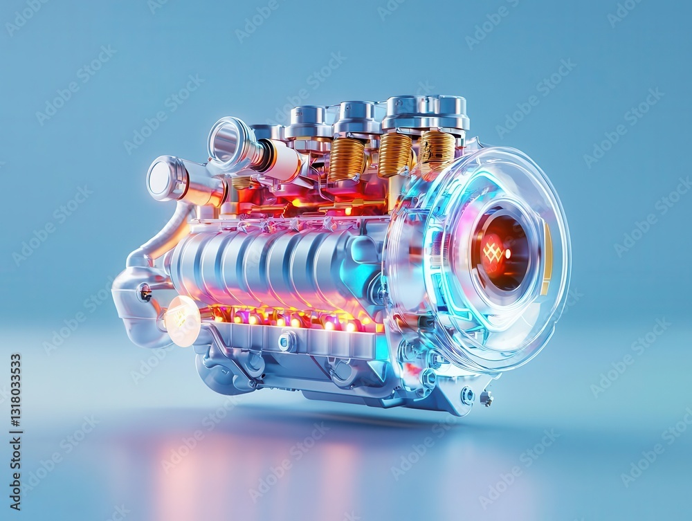 Crosssectional technical diagram of a hybrid internal combustion engine ...