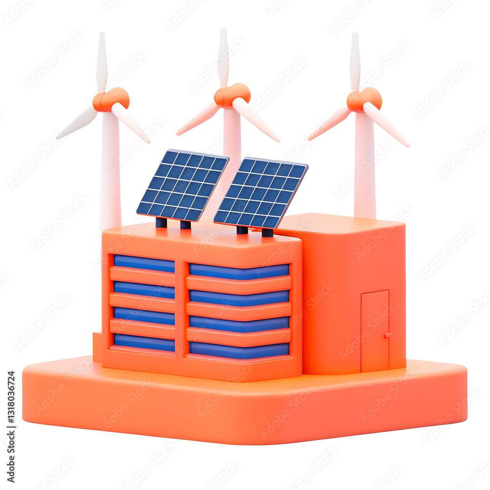 sustainable data centers concept Stylized model of a renewable energy facility featuring wind ...
