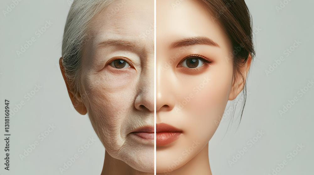 Juxtaposition of Aging and Youth Representation on a Single Face ...