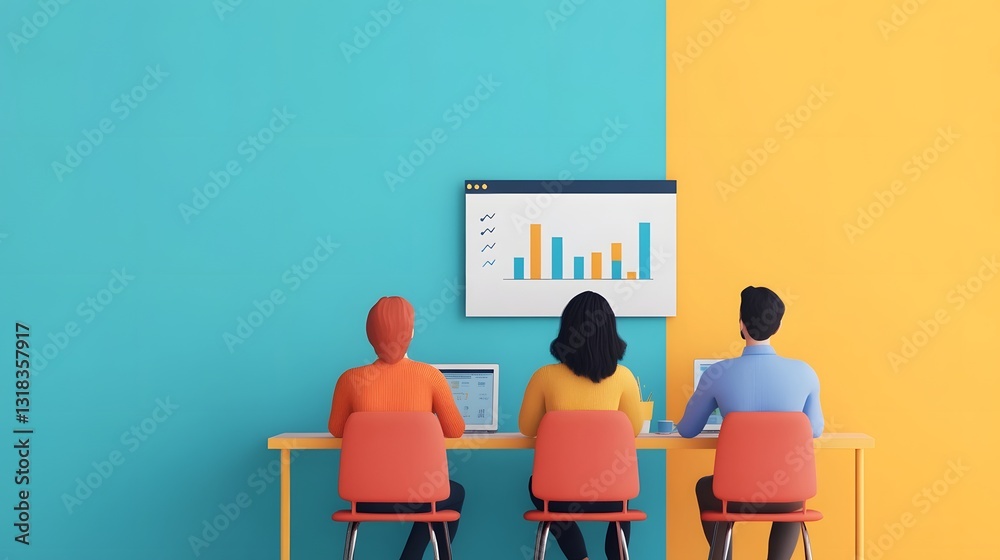 Virtual Team Discussing Project Progress in Remote Meeting Room with ...