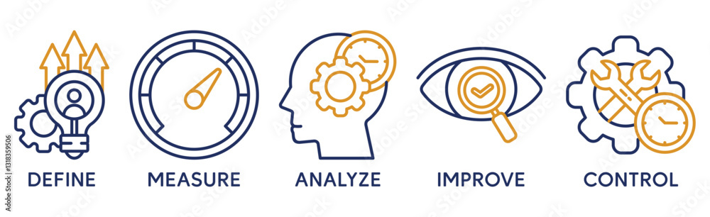 Lean six sigma banner icons set for process improvement with black ...