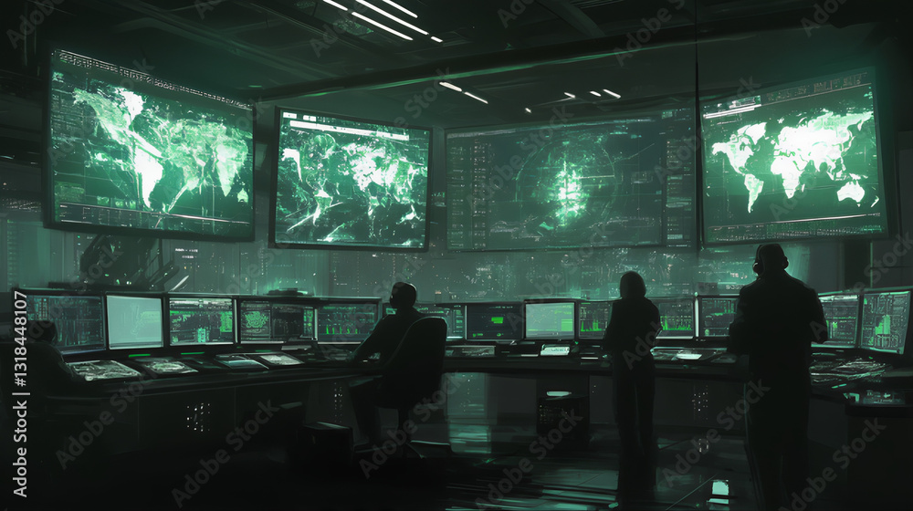 Silhouette of digital technology security team surveillance ...