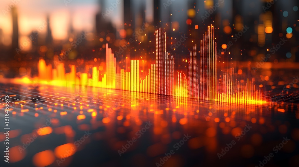 Financial growth business data chart with smooth gradient lines and bar ...