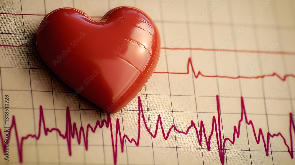 Heart Shaped Object with Cardiogram Line Chart Displaying Cardiac ...