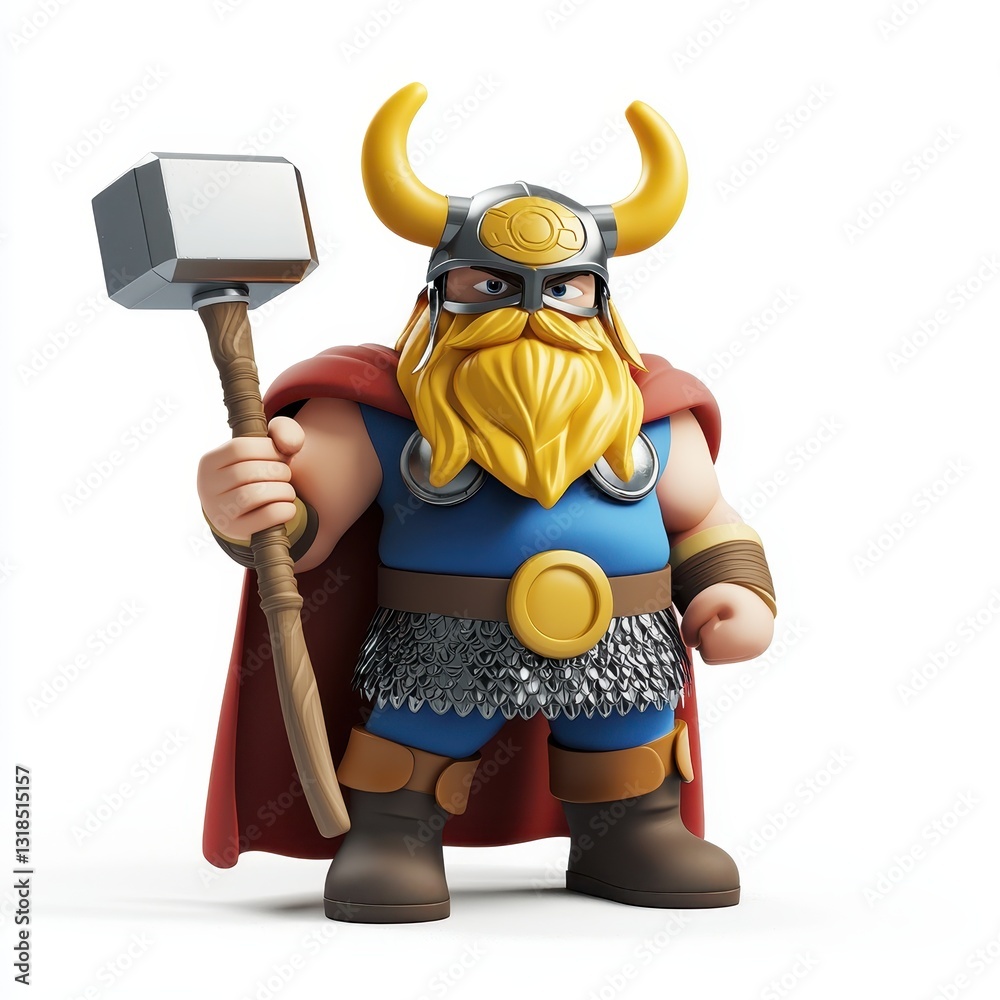 Viking-themed Superhero with a lightning hammer, isolated on clear ...