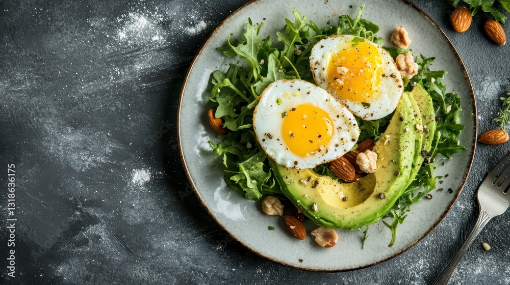 Nutritious Brunch: A top-down perspective captures a visually stunning ...