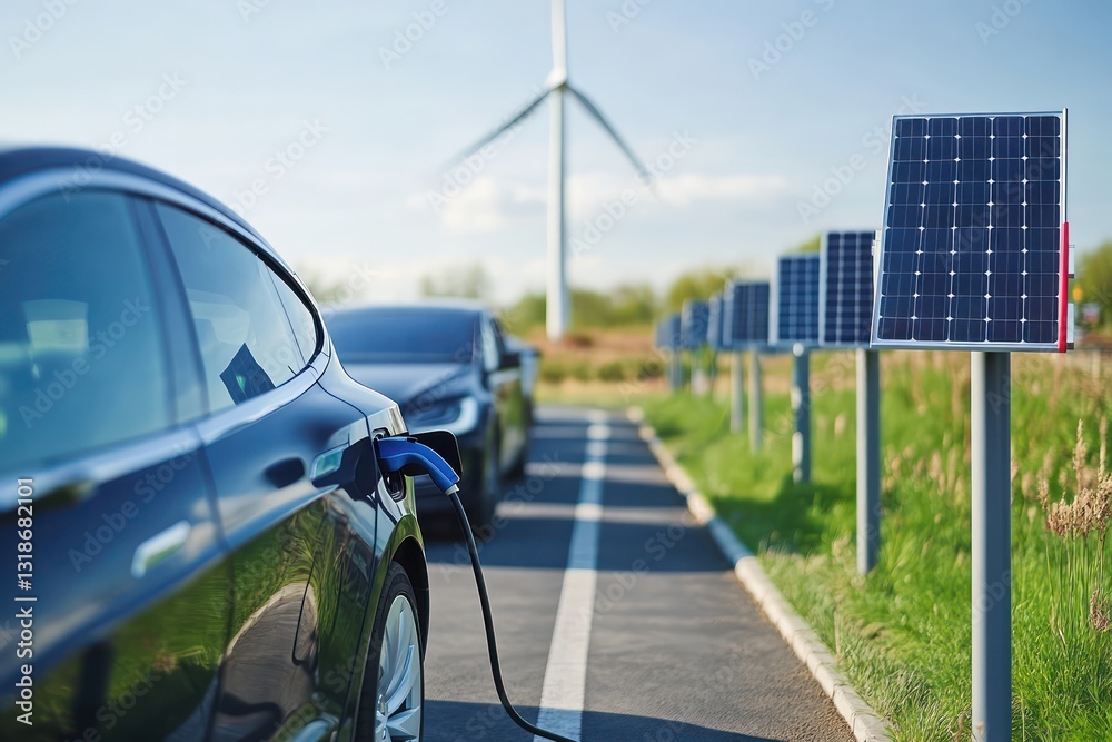Renewable energy sources powering an electric car charging station ...