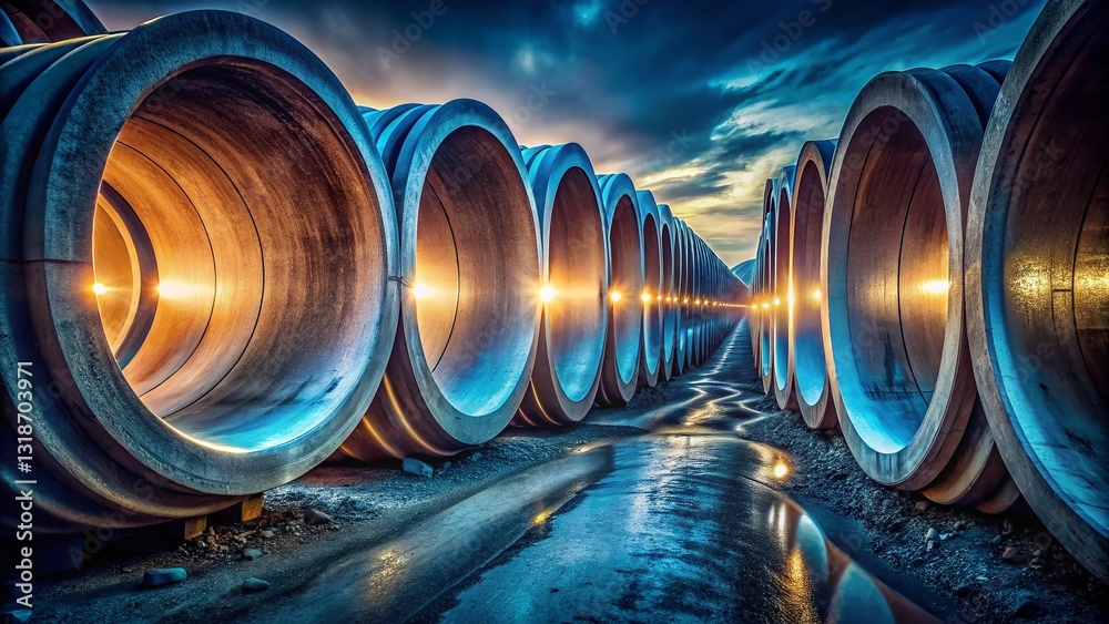Surreal Underground Concrete Drainage Pipes: Construction Site ...