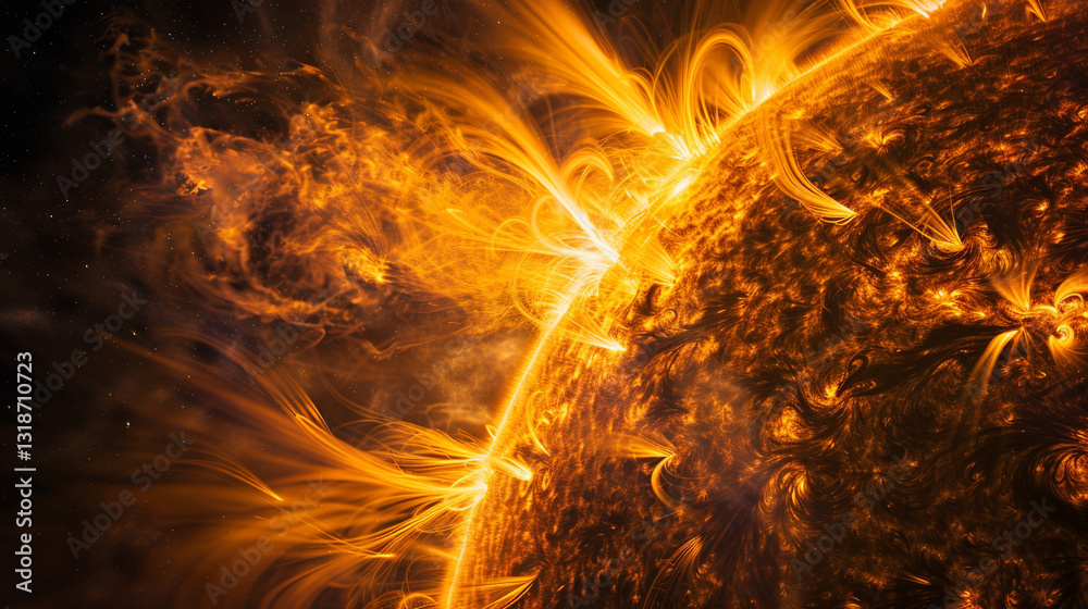 Fiery Solar Surface of The Sun, Intense Heat and Plasma Flares Stock ...
