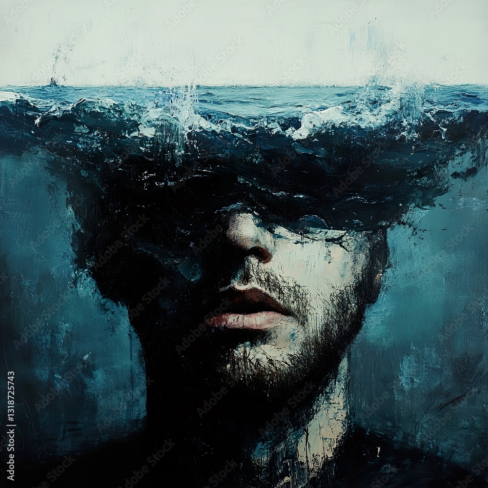 Submerged: A Portrait of Inner Turmoil Stock Illustration | Adobe Stock