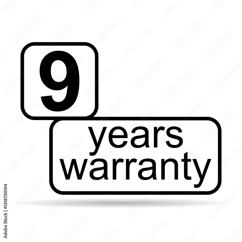 Nine years warranty shadow icon, badge seal guarantee certificate ...