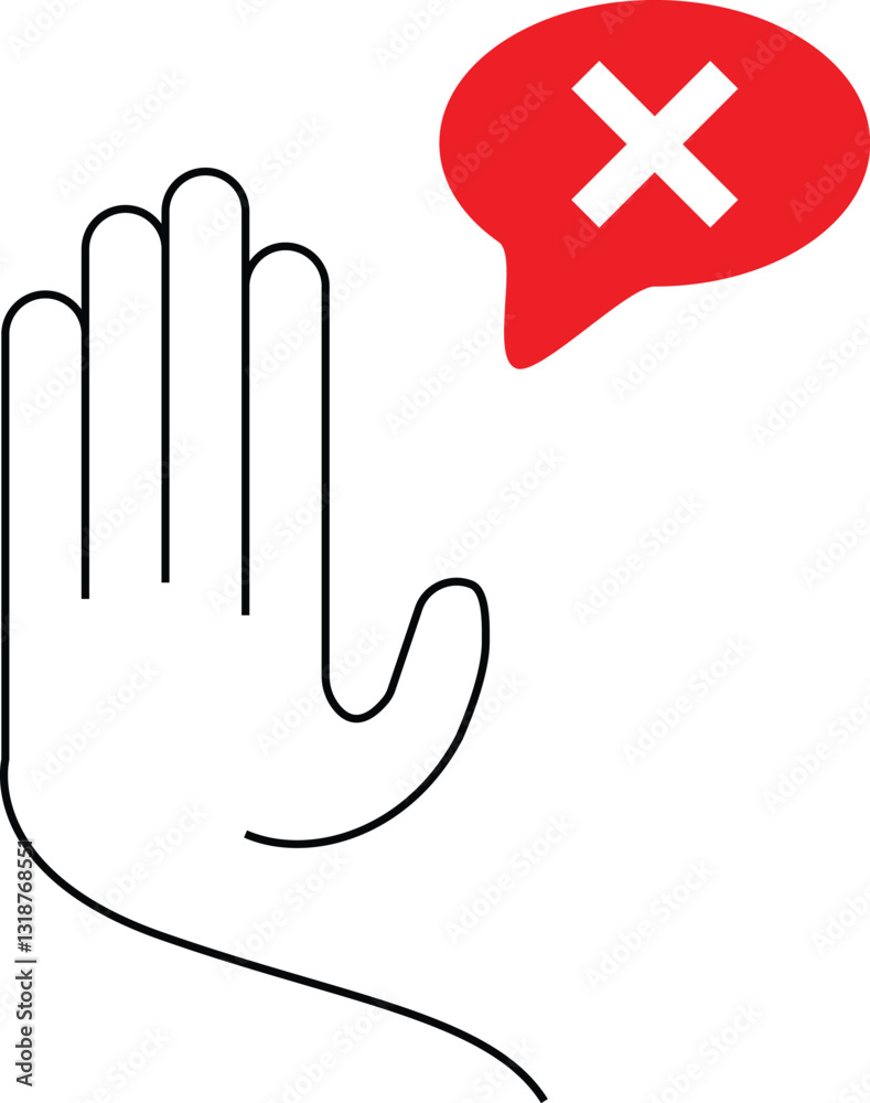 Hand icon. Prohibition sign Do not touch, outline icon. do not enter ...