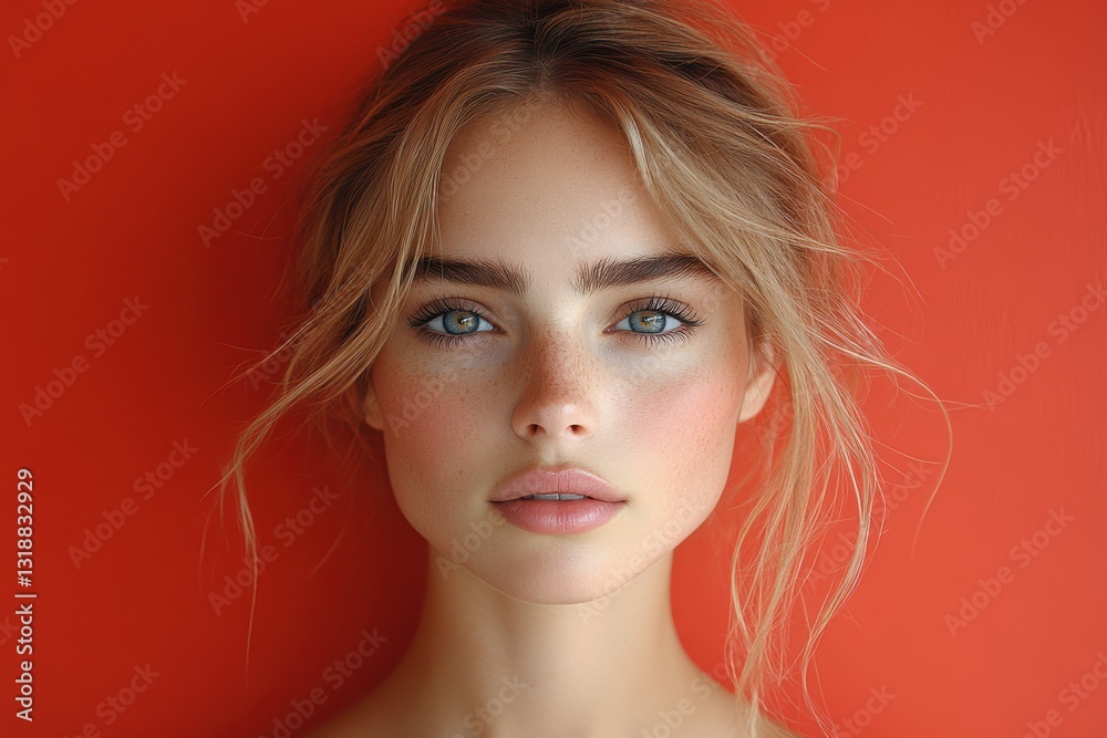 A beautiful supermodel posing in a full-body portrait. The model wears ...