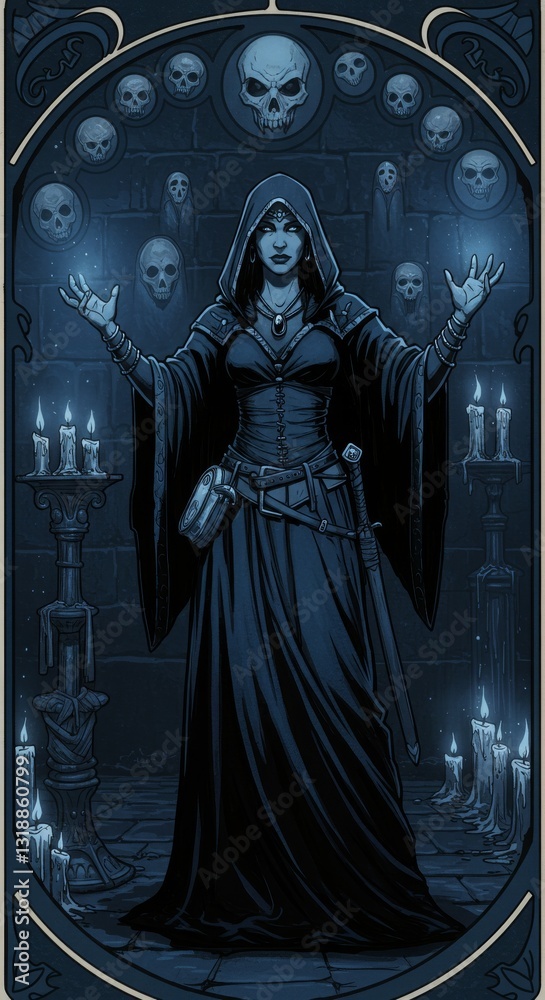 Generative AI Necromancer Priestess Summoning Spirits Illustration ...