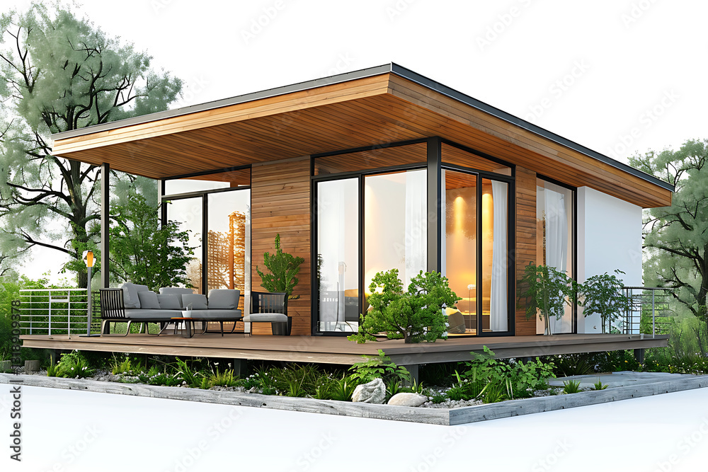 Modern minimalist prefab home with sustainable architecture, eco ...