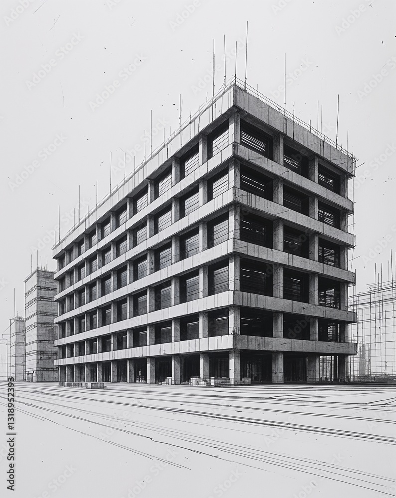 Massive underground data center building design in sketch hand drawing ...