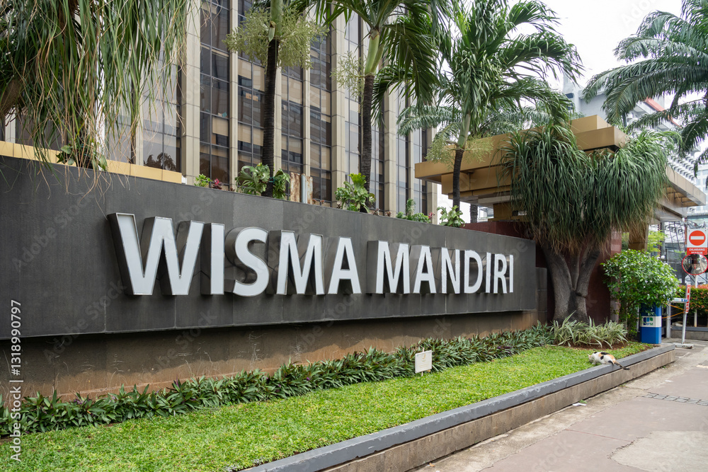 Jakarta, Indonesia - January 24, 2025: Ground sign for Wisma Mandiri in ...