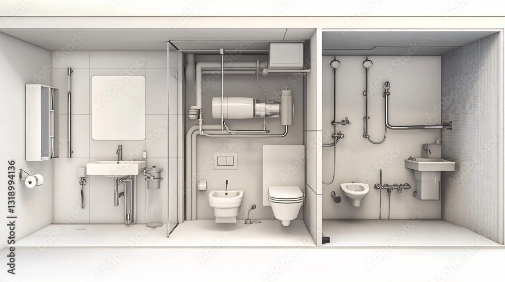 Detailed Cross-section View of the Plumbing System - Professional ...
