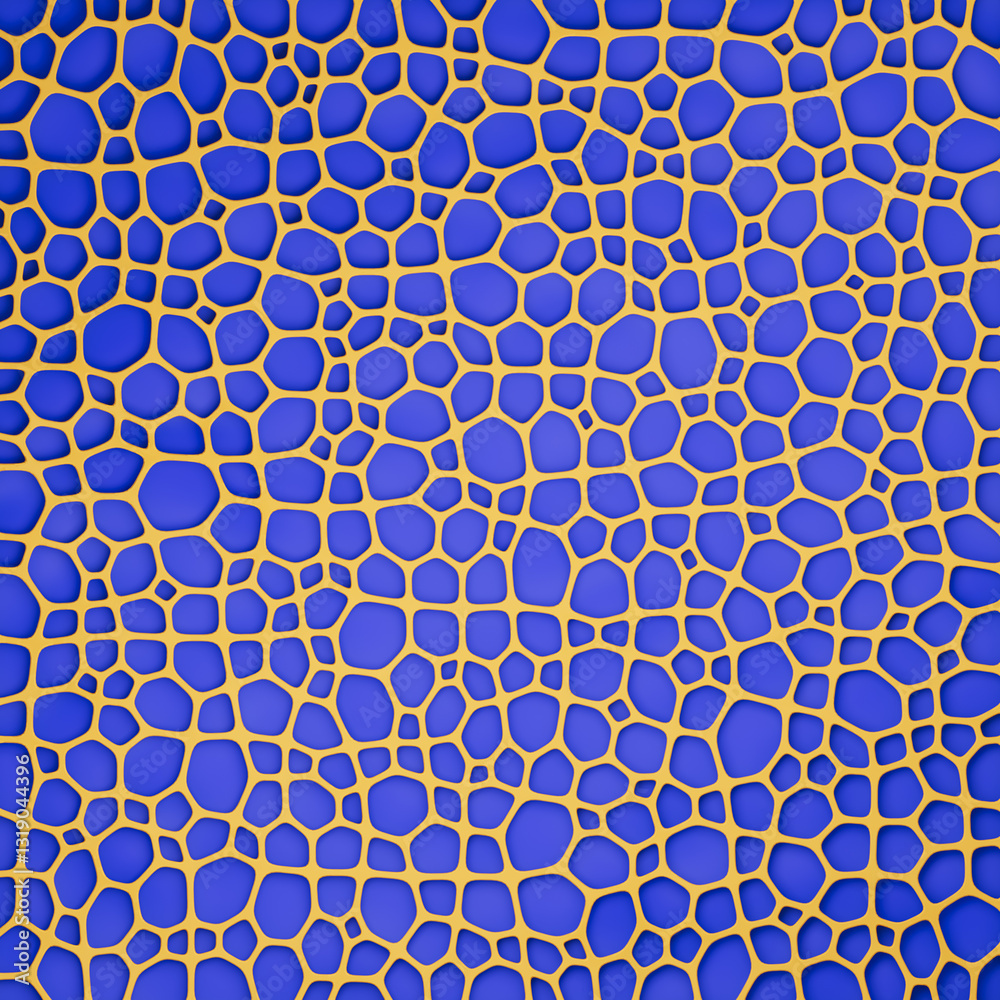 Blue and yellow 3d illustration, background, voronoi grid, orthographic ...