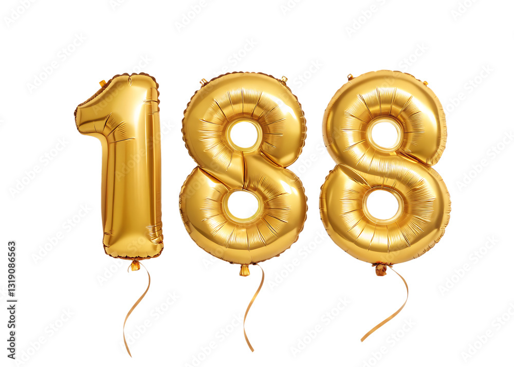 188 Number Shiny Gold Balloon, Celebratory Foil Balloon Decoration ...