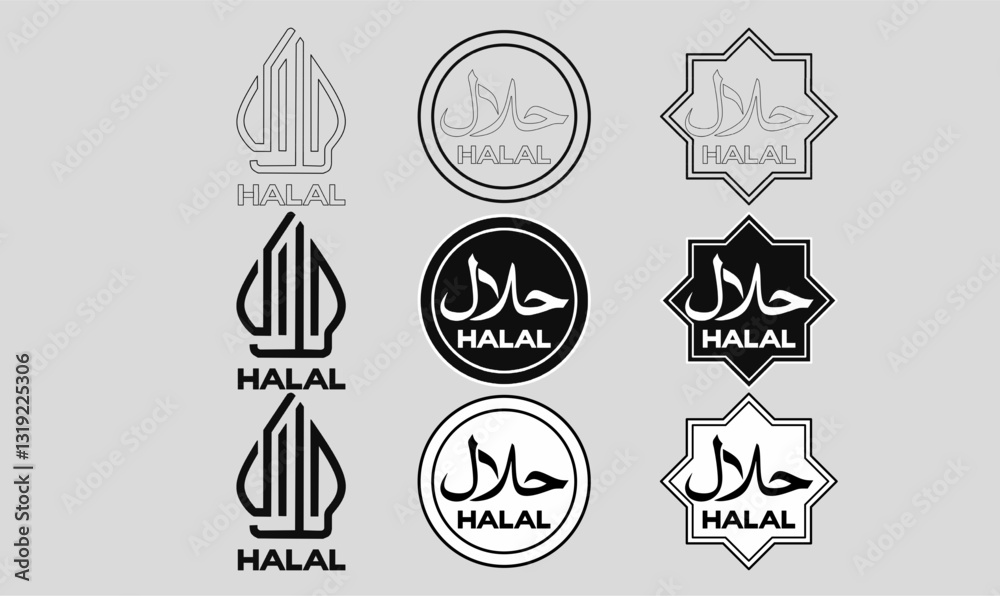 Collection of halal certification logo designs in Arabic and English ...
