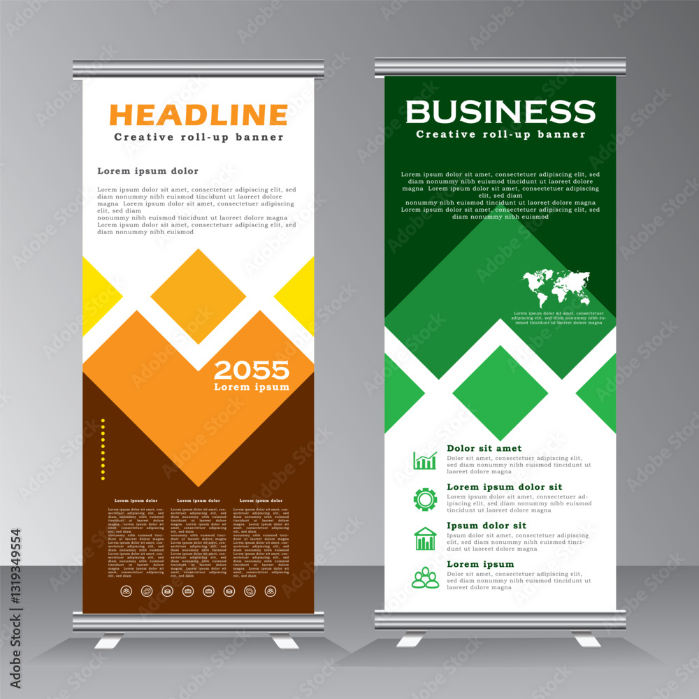 Creative Roll Up Banner template vector illustration, vertical roll up ...