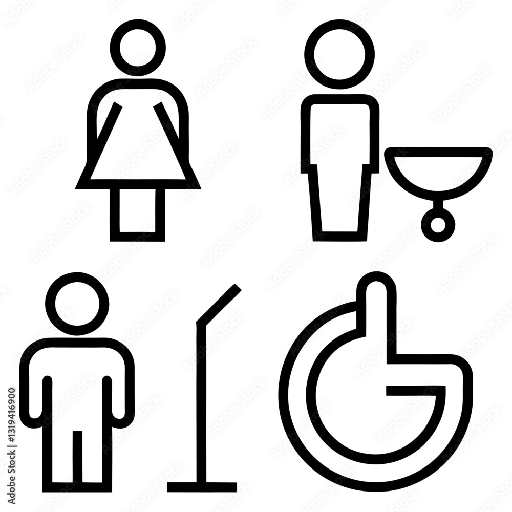 Vector de Stock Toilet line icon set. WC outline sign. Man, woman ...