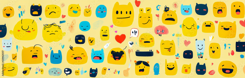 "Grid of Yellow Emoticons Depicting Different Emotions on White ...