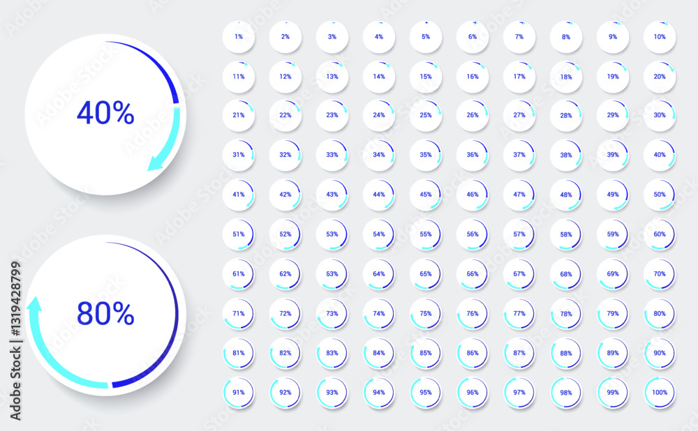 Percentage chart set design. Circular progress Indicators for data ...