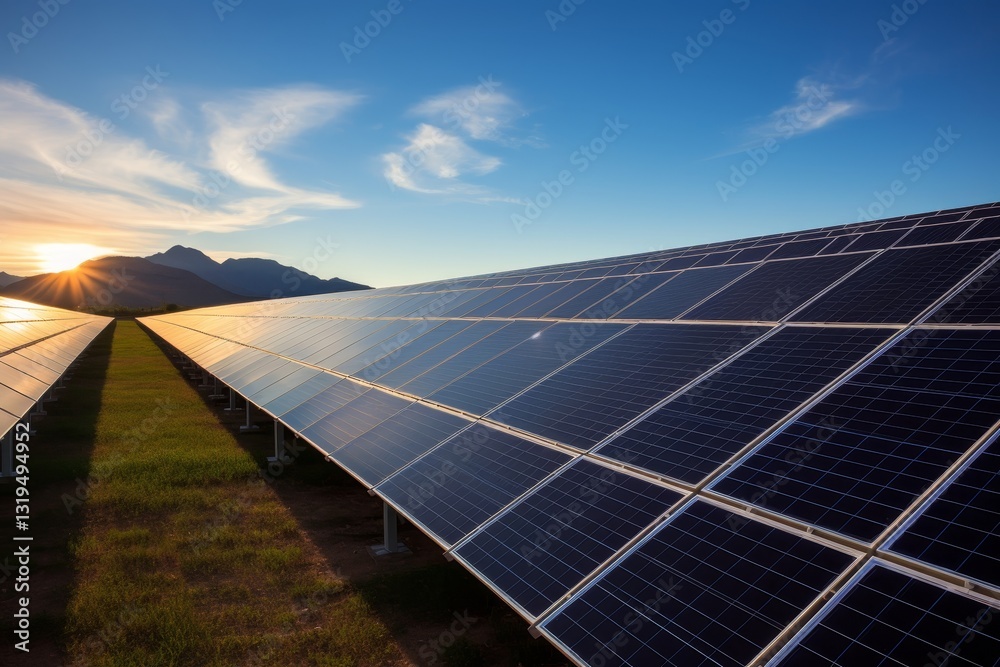 Expansive solar panel farm under clear sky showcasing renewable energy ...