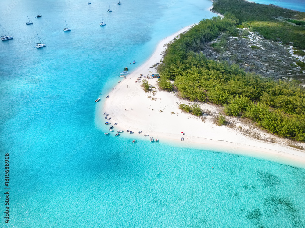 Aerial view of the beautiful Starfish Beach at Stocking island, The ...