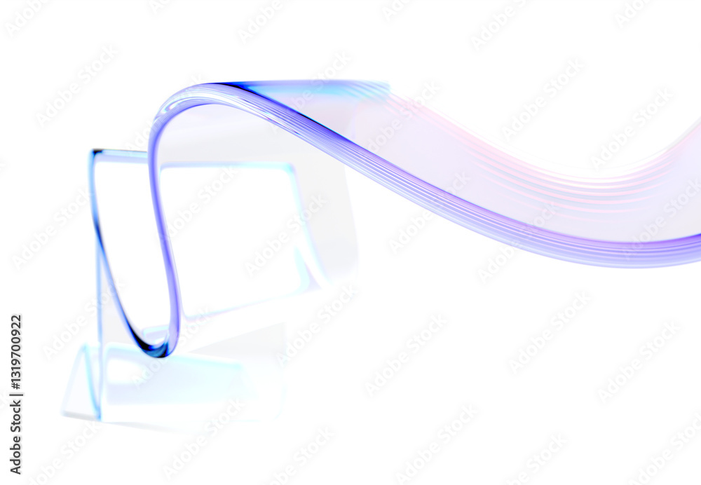 3d abstract liquid glass transparent clear ribbon chromatic fold wave ...