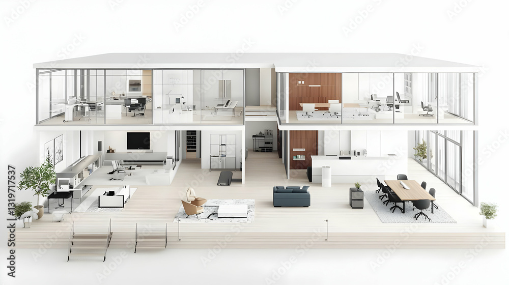 Architectural Interior Cutaway Model Showing Modern Office Layout with ...