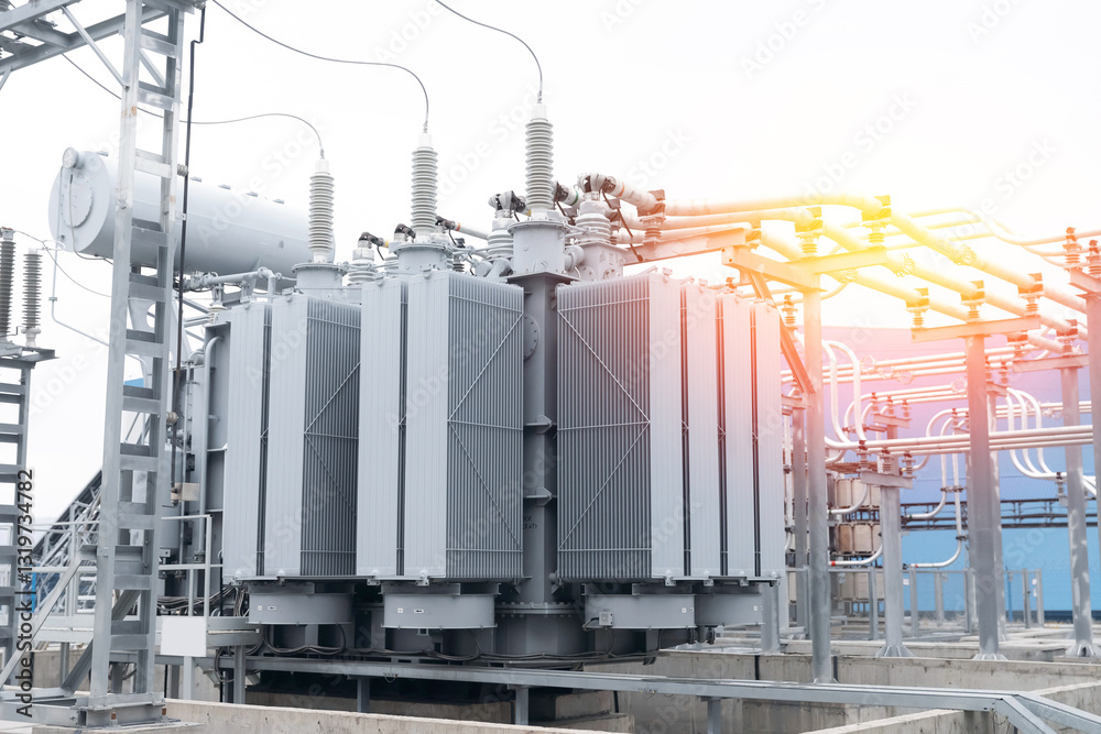 High voltage transformer of high electrical power at substation on ...
