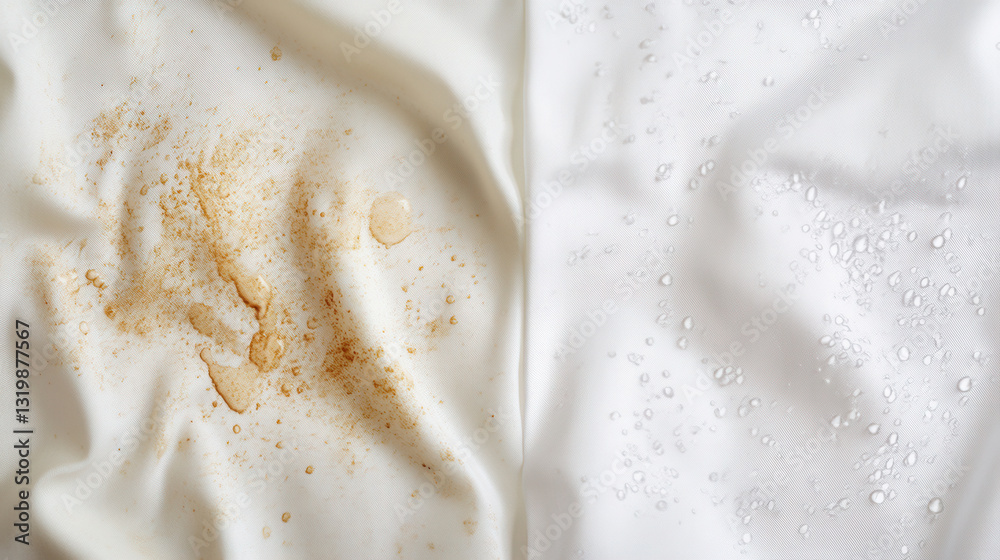 Detailed comparison of stained and clean white fabric for cleaning ...