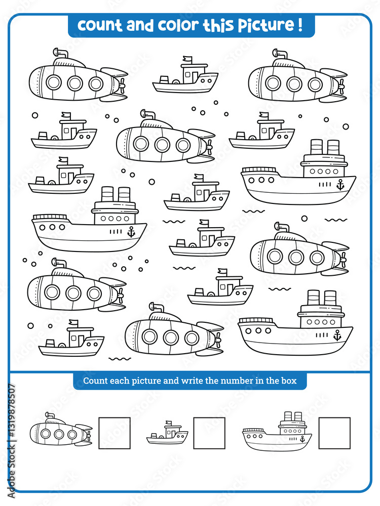 Kids worksheet: Ship and Submarine theme I spy game for kids. Searching ...