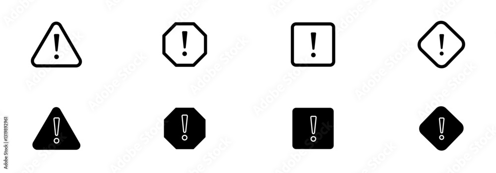 Alarm sign with exclamation mark. Set of danger and warning signs ...