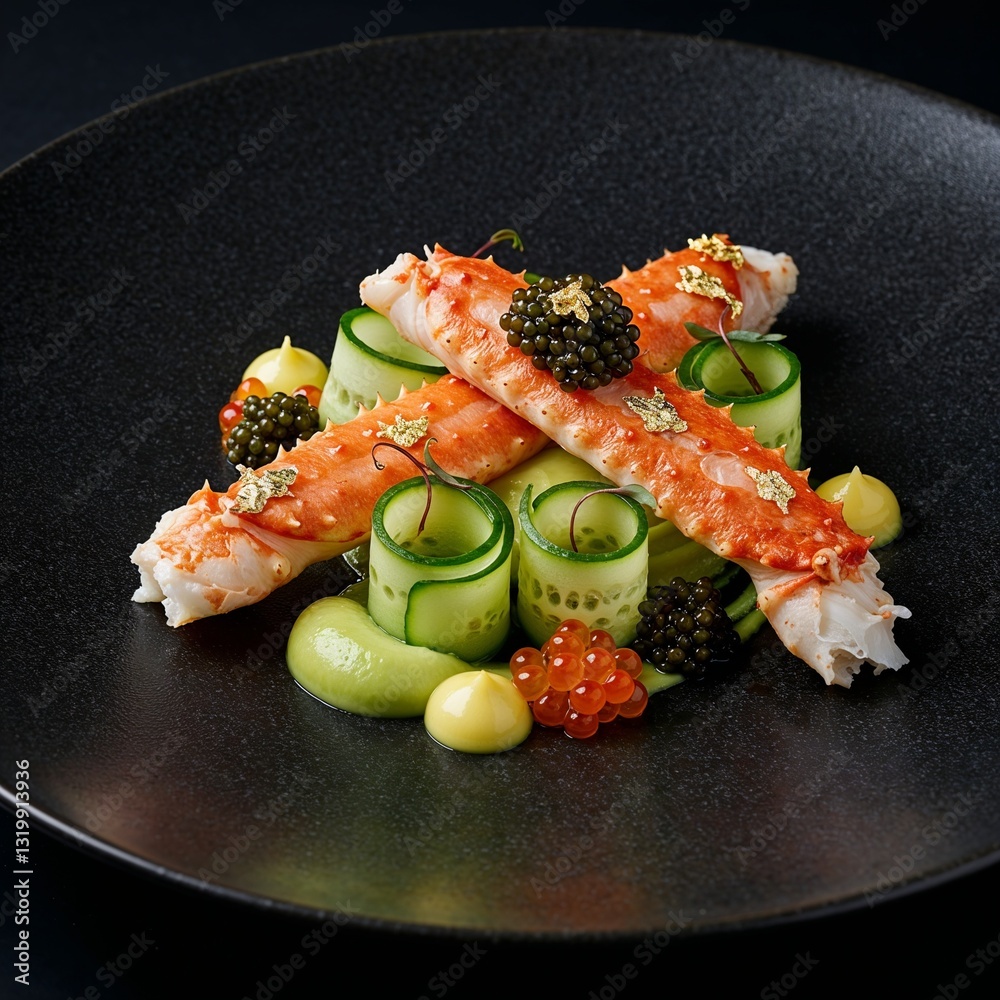 King Crab and Avocado Salad with Alaskan Crab Legs, Cucumber Ribbons ...