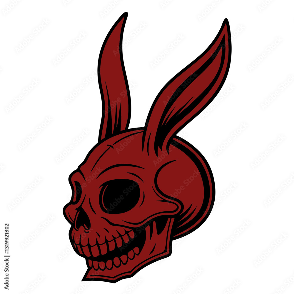 a unique artistic red skull with rabbit ears, perfect for creative ...