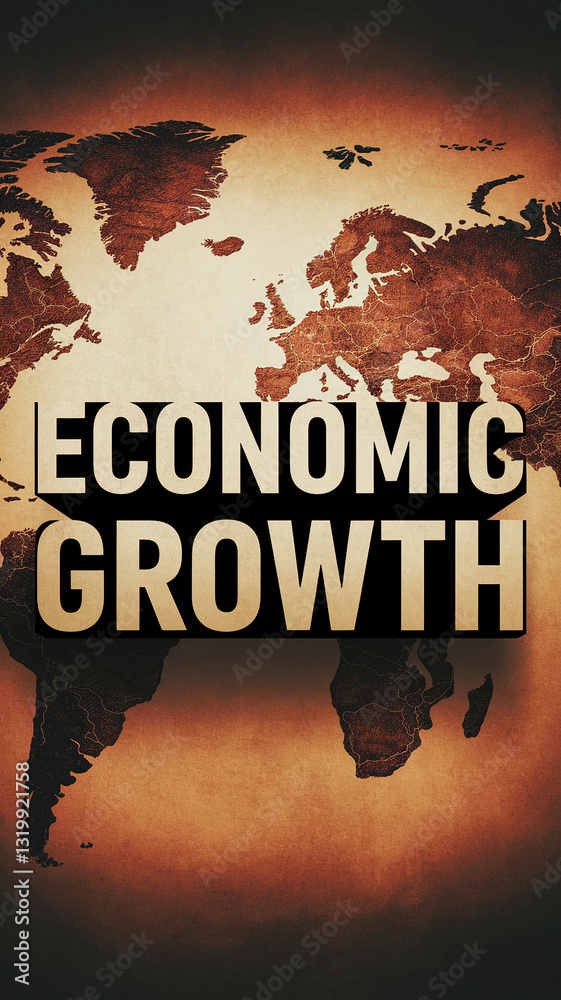 World map background with embossed "Economic Growth" text, signifying ...