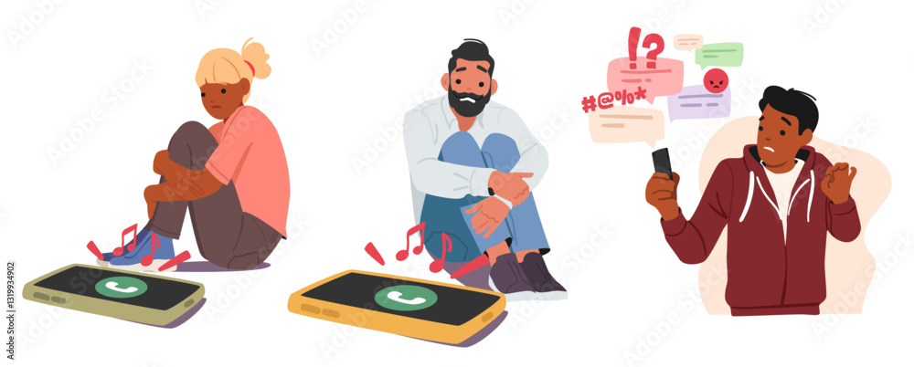 Scared people cartoon characters feeling fear to speak with people by ...