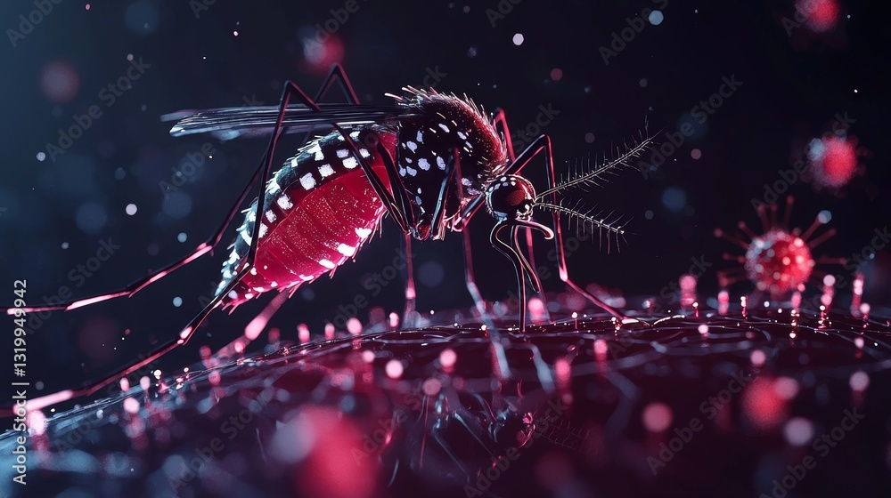 Animated sequence of an Aedes aegypti mosquito in flight and landing on ...