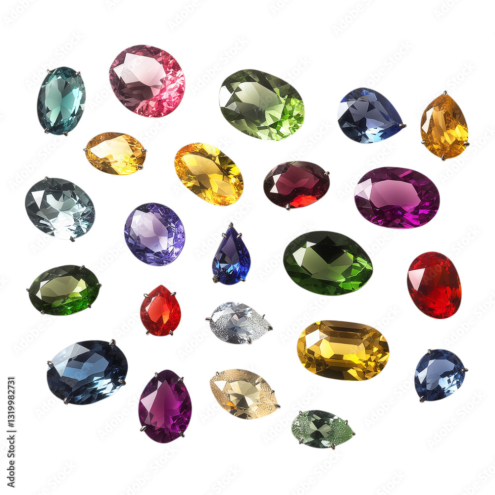 Colorful gemstones collection sparkling on transparent background Stock ...