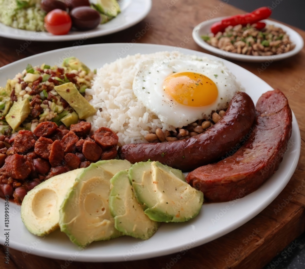 Bandeja Paisa, an iconic Colombian dish, featuring a hearty plate with ...