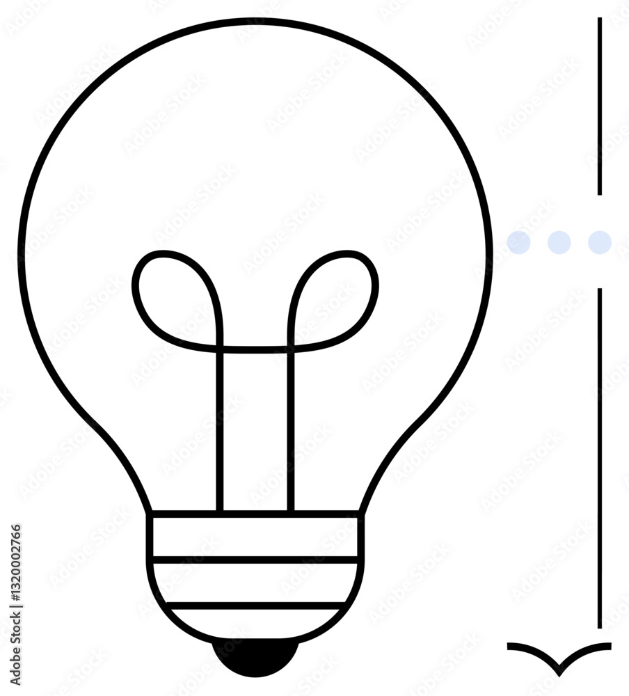 Minimal bulb outline with filament and arrow pointing down, symbolizing ...