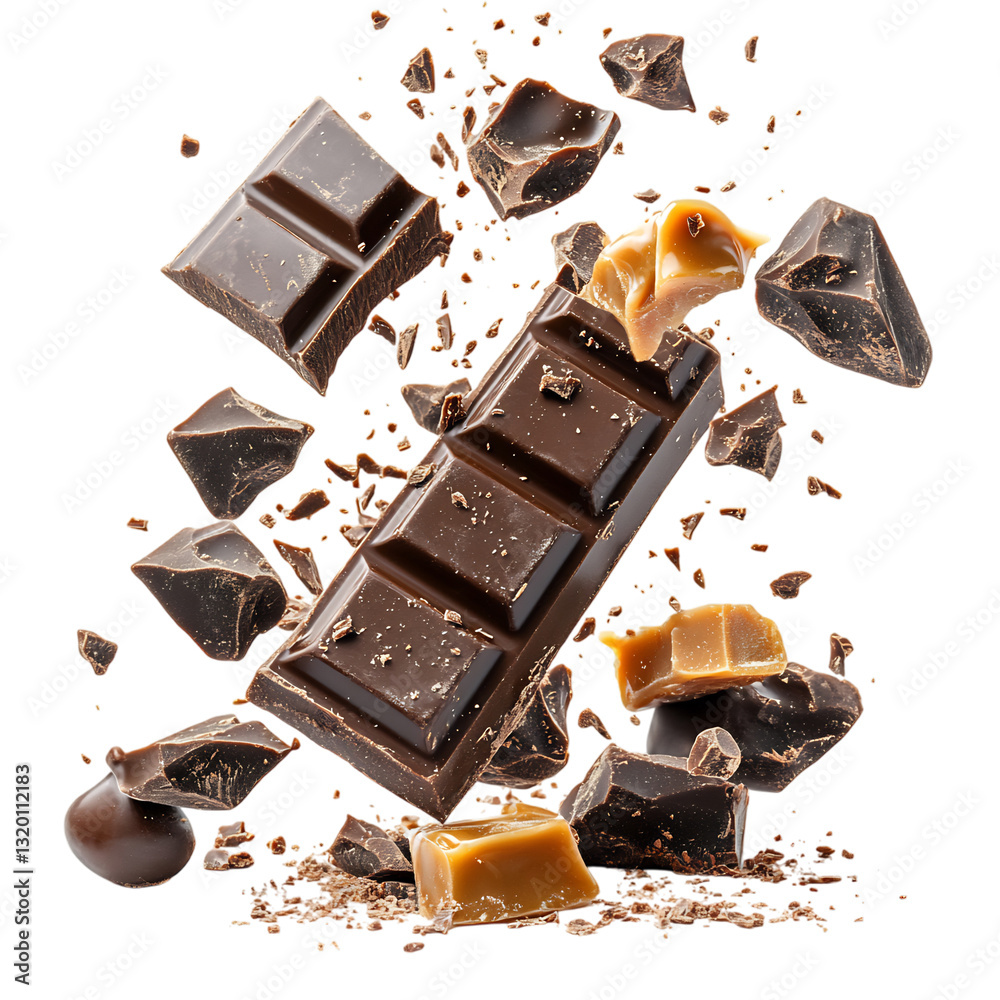 Chocolate Bar Chunks Falling Isolated on Transparent Background Stock ...