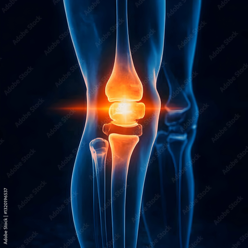 3D Medical Illustration: Human Knee Joint with Inflammation, Showing ...