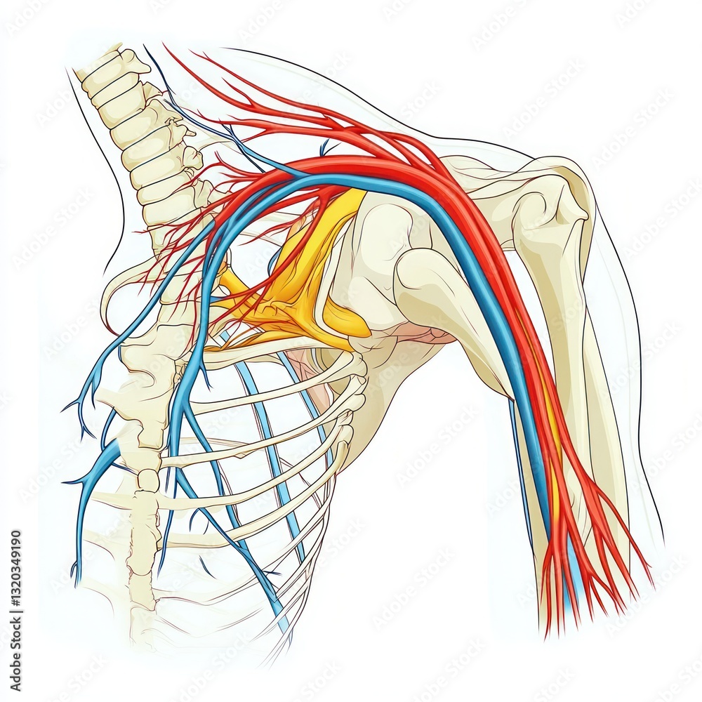 Detailed Anatomical Illustration of Human Shoulder Nerves and Blood ...