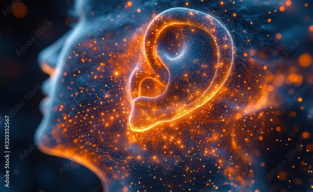 Surreal Digital Illustration of Human Ear Anatomy with Vibrant Sound ...